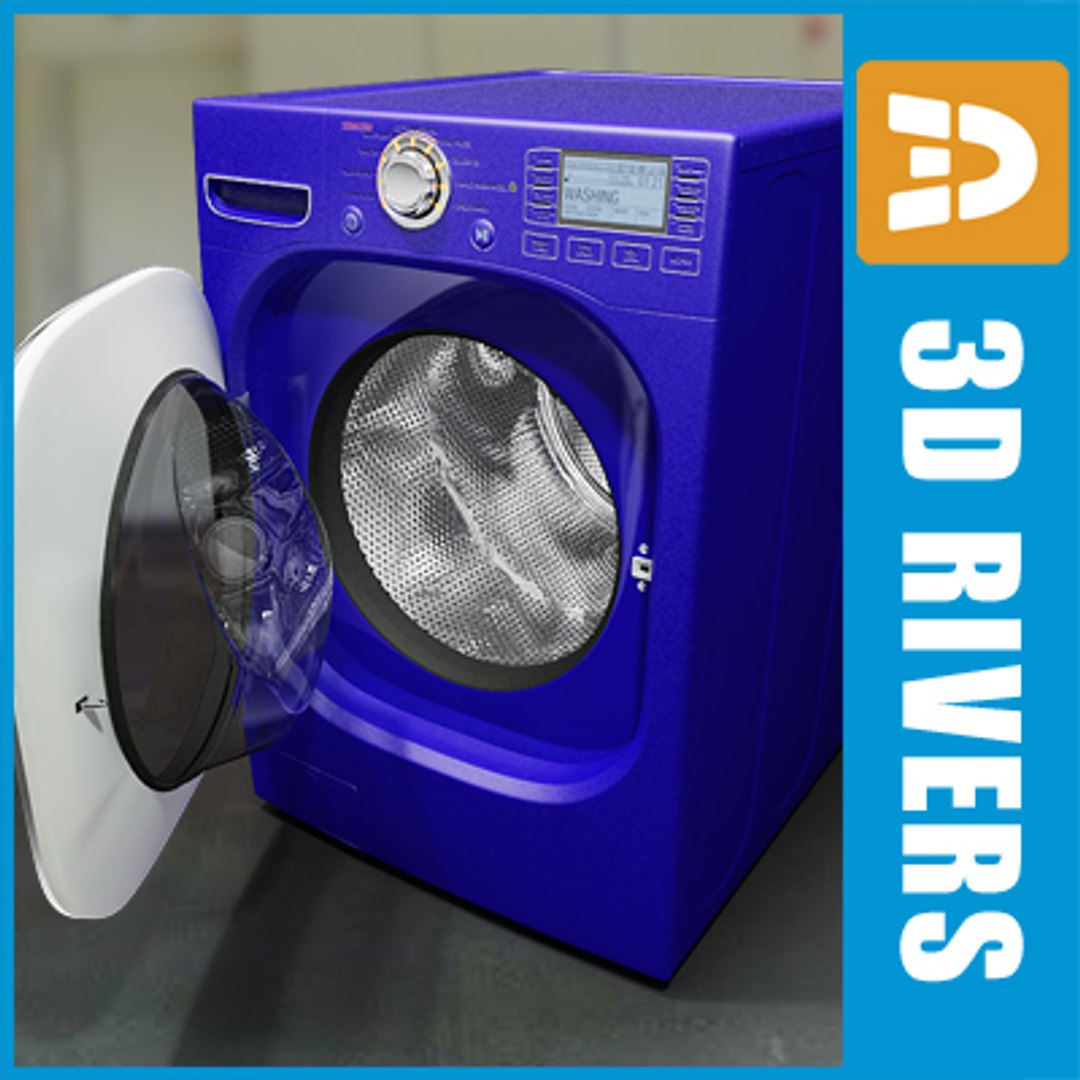3d model blue washing machine