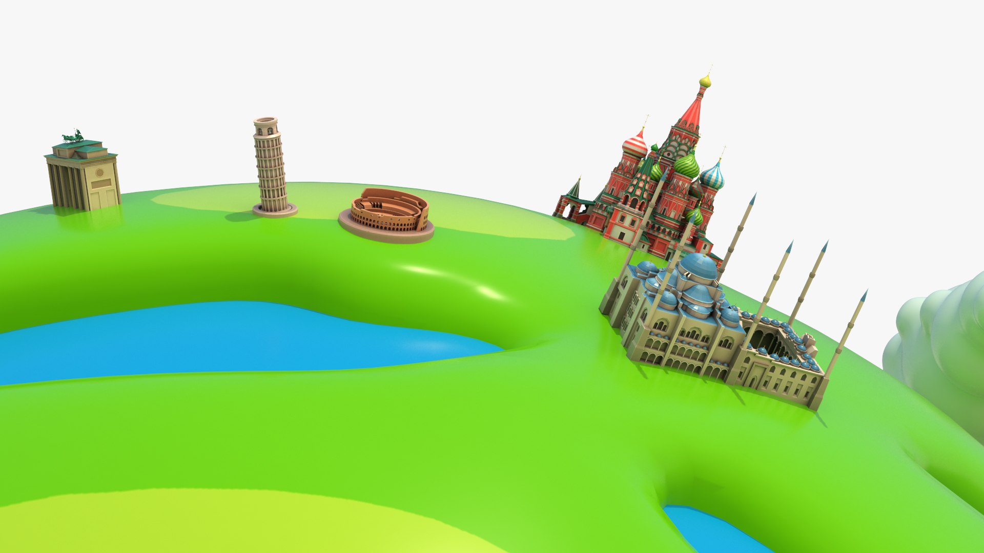 3D Cartoon Earth With Landmarks And Clouds Model - TurboSquid 2412709