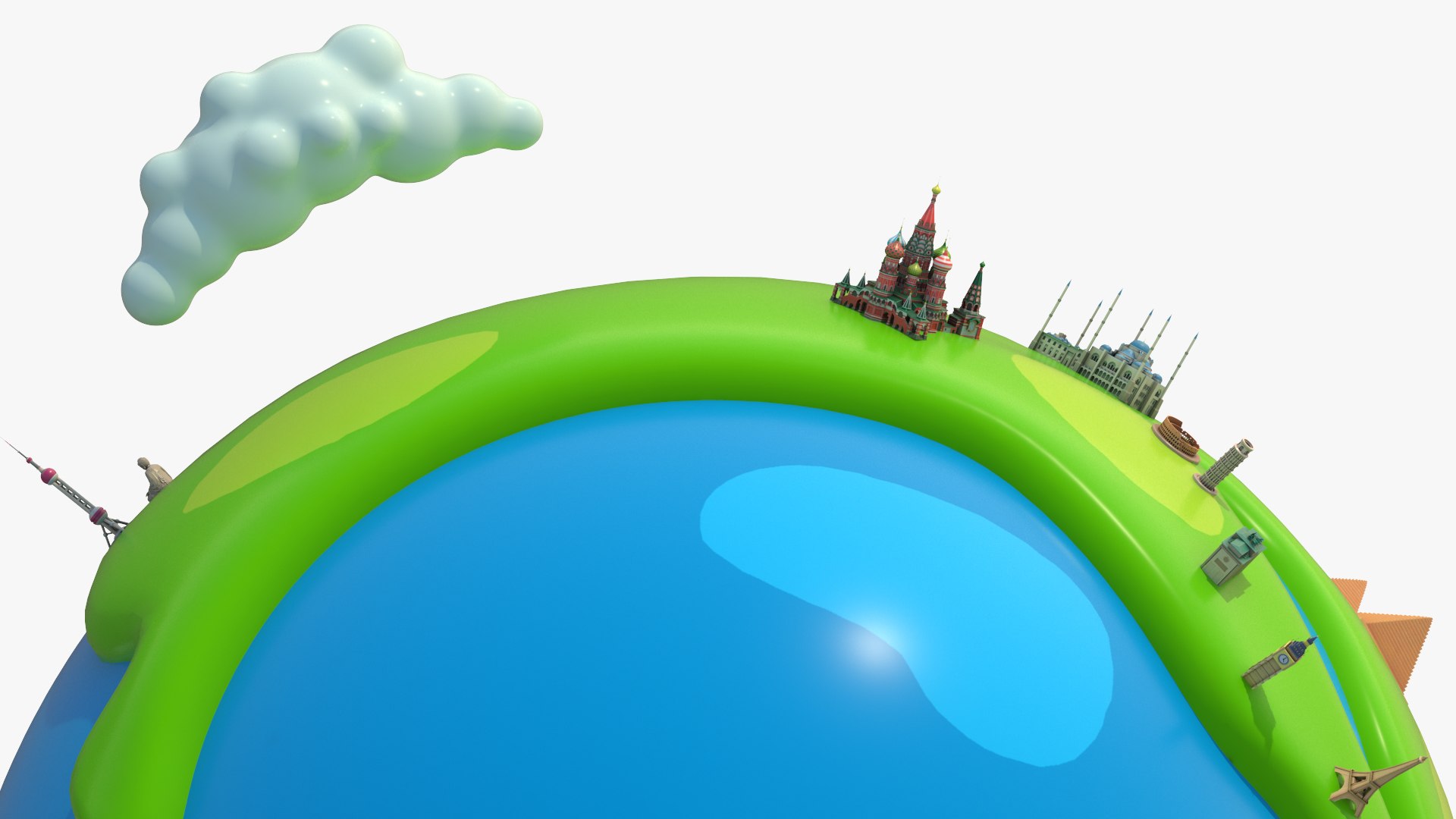 3D Cartoon Earth With Landmarks And Clouds Model - TurboSquid 2412709