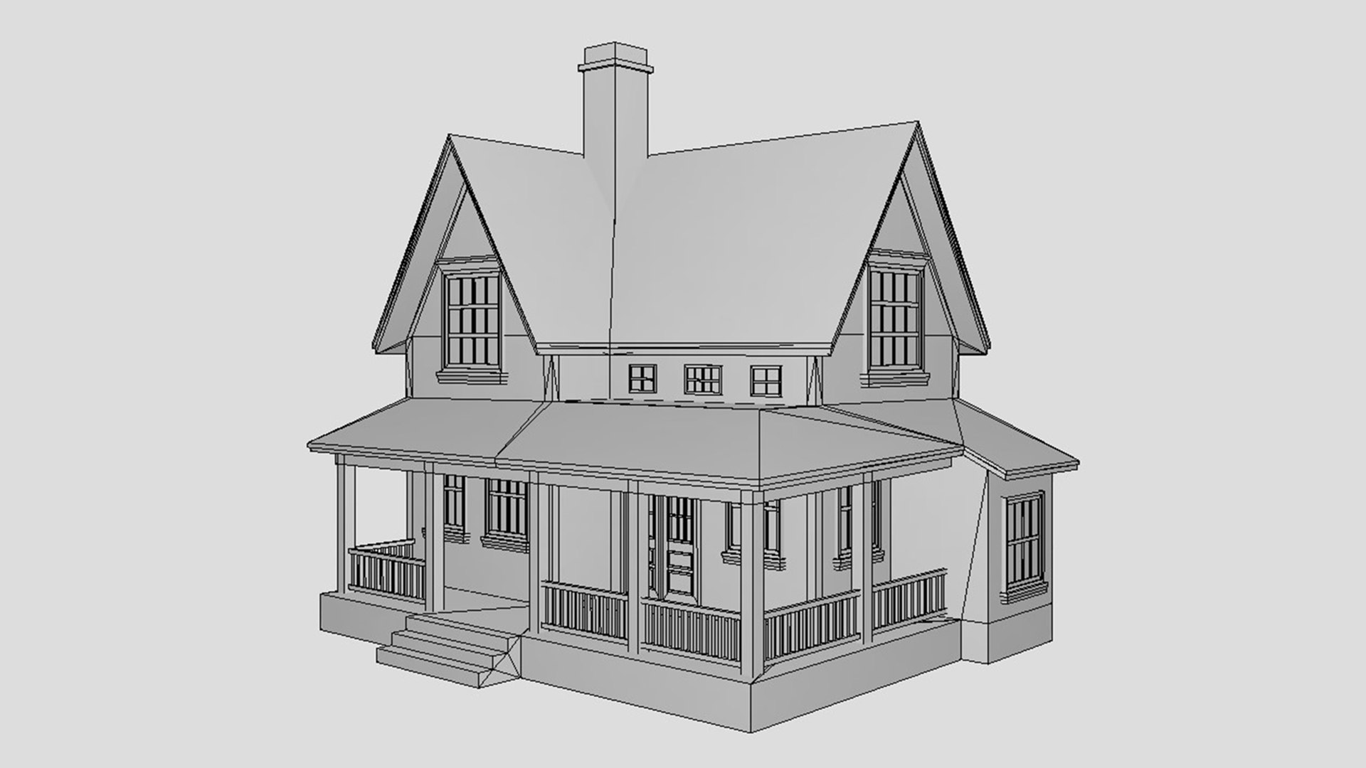 3D American Style Cottage - Town House Model - TurboSquid 2180295