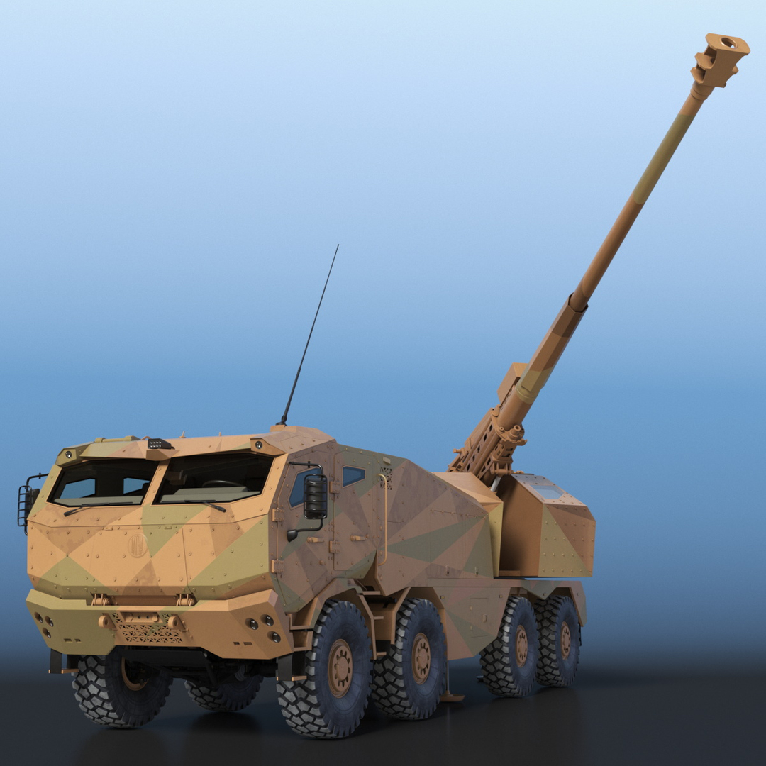 modelo 3d Obús blindado con ruedas con camuflaje desértico preparado ...