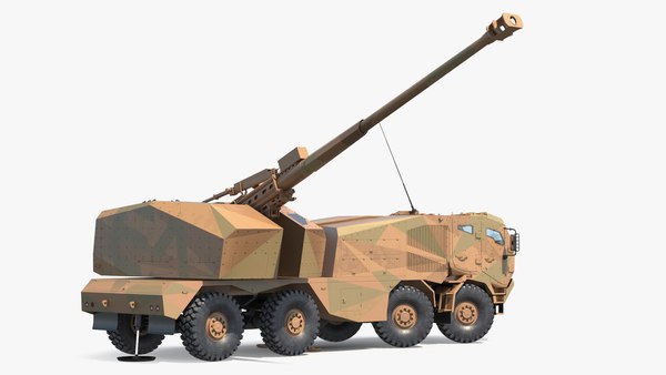 modelo 3d Obús blindado con ruedas con camuflaje desértico preparado ...