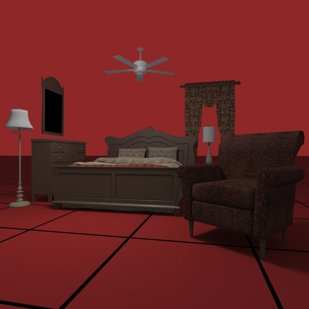 3d Model Bed Pillows Chair