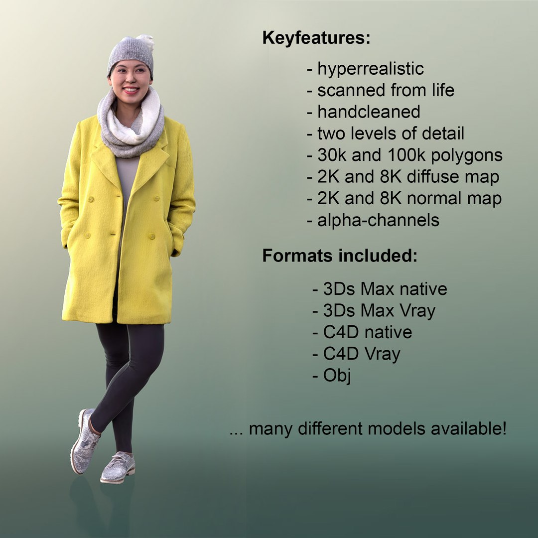 10097 Bao - Smiling Woman In Yellow Coat 3D Model - TurboSquid 1727880