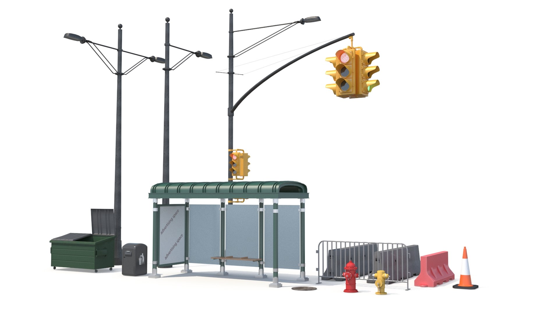 3ds Street Lamppost Manhole Dumpster