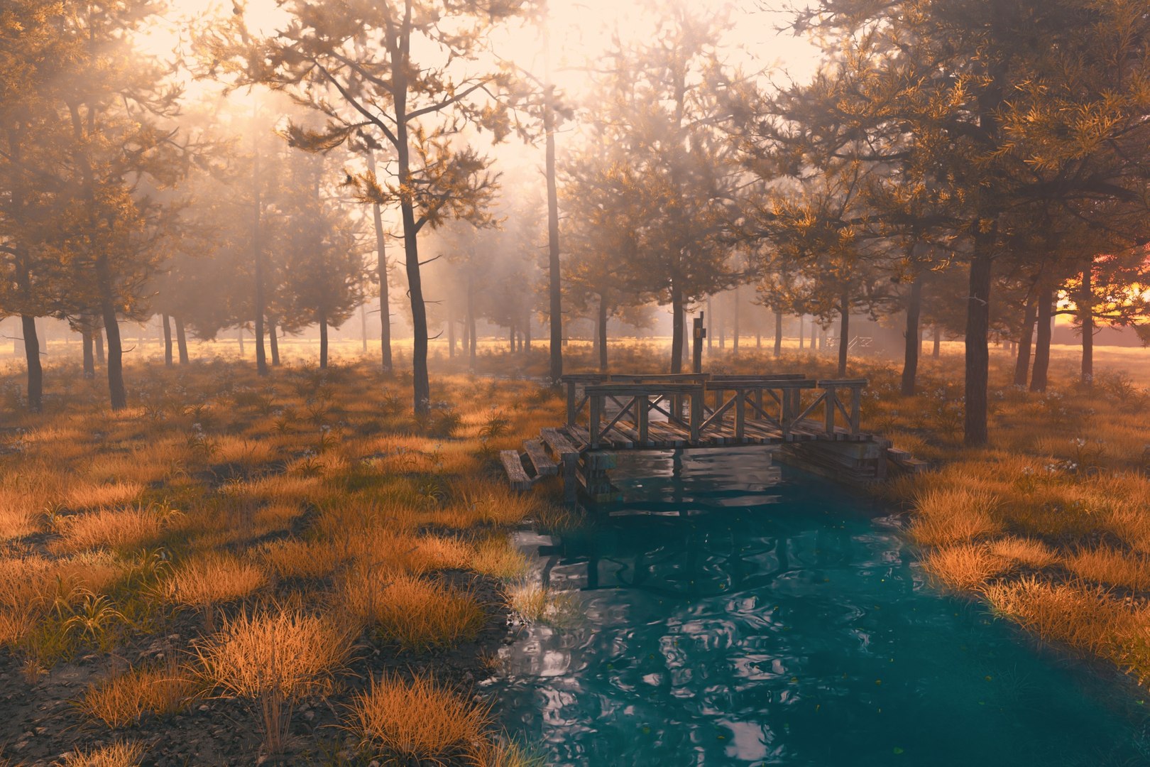 Autumn Forest River Scene Model - TurboSquid 1741779
