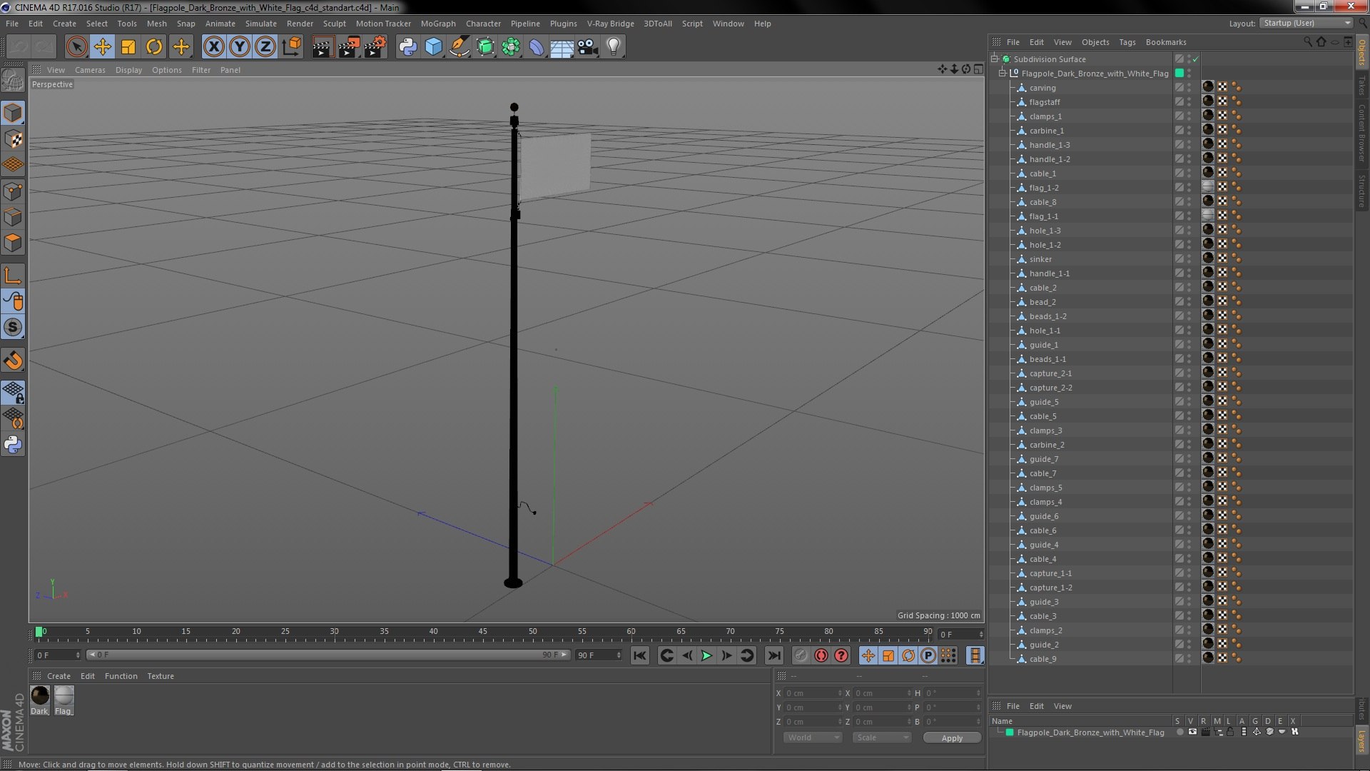 3D Flagpole Dark Bronze With White Flag Model - TurboSquid 1902511