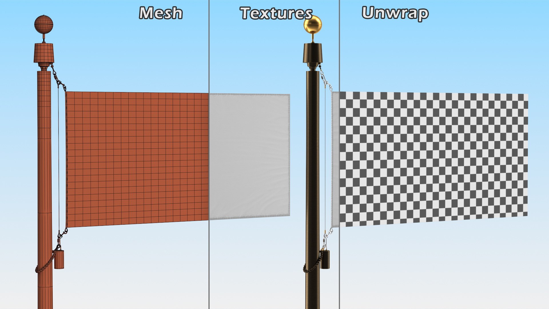 3D Flagpole Dark Bronze With White Flag Model - TurboSquid 1902511