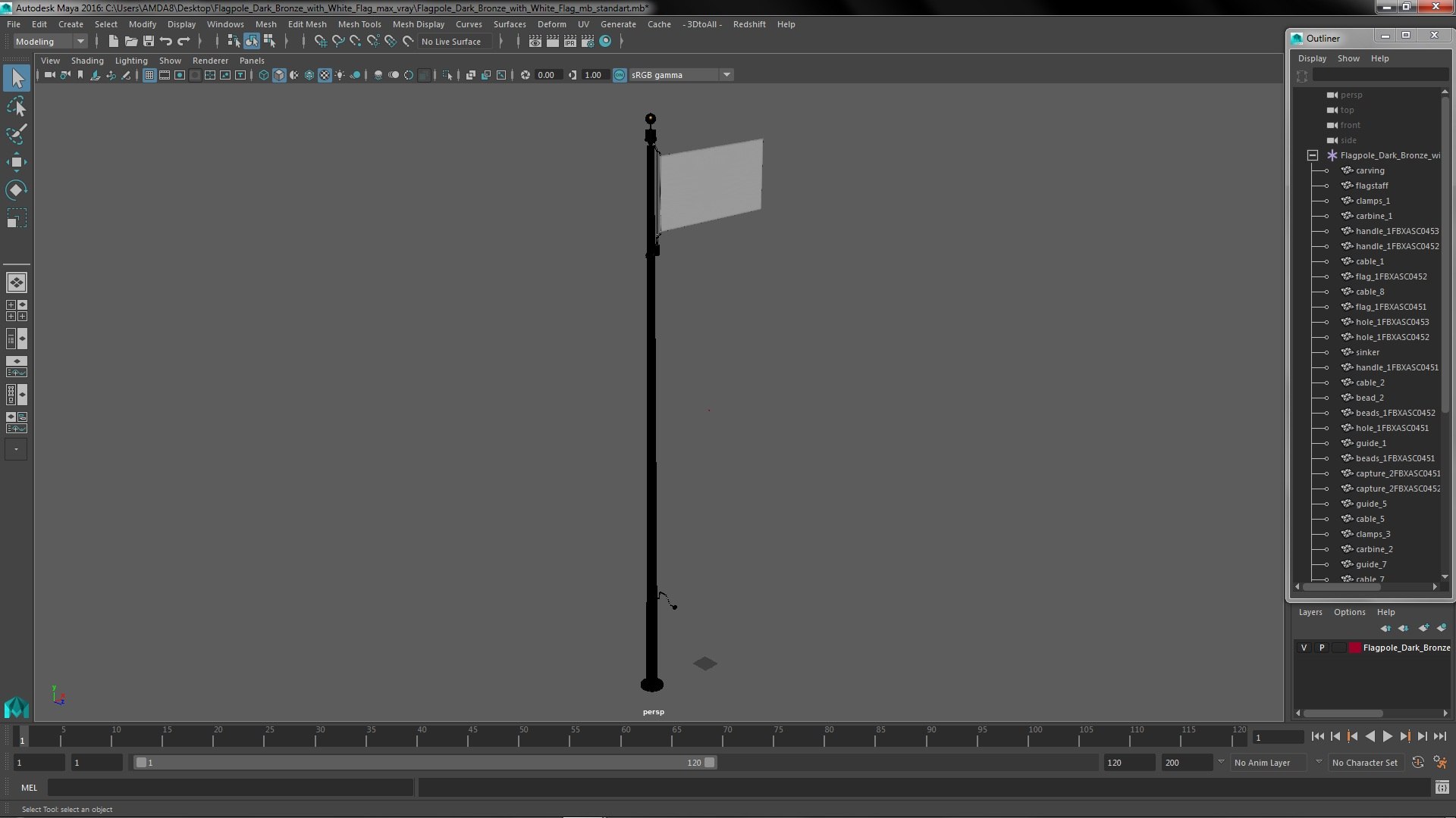 3D Flagpole Dark Bronze With White Flag Model - TurboSquid 1902511