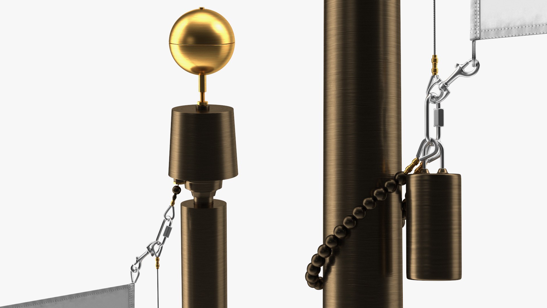 3D Flagpole Dark Bronze With White Flag Model - TurboSquid 1902511