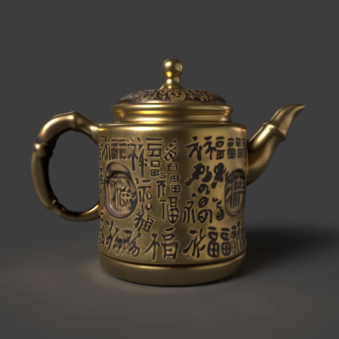 Chinese Golden Fu Teapot Figure Model - TurboSquid 2311612