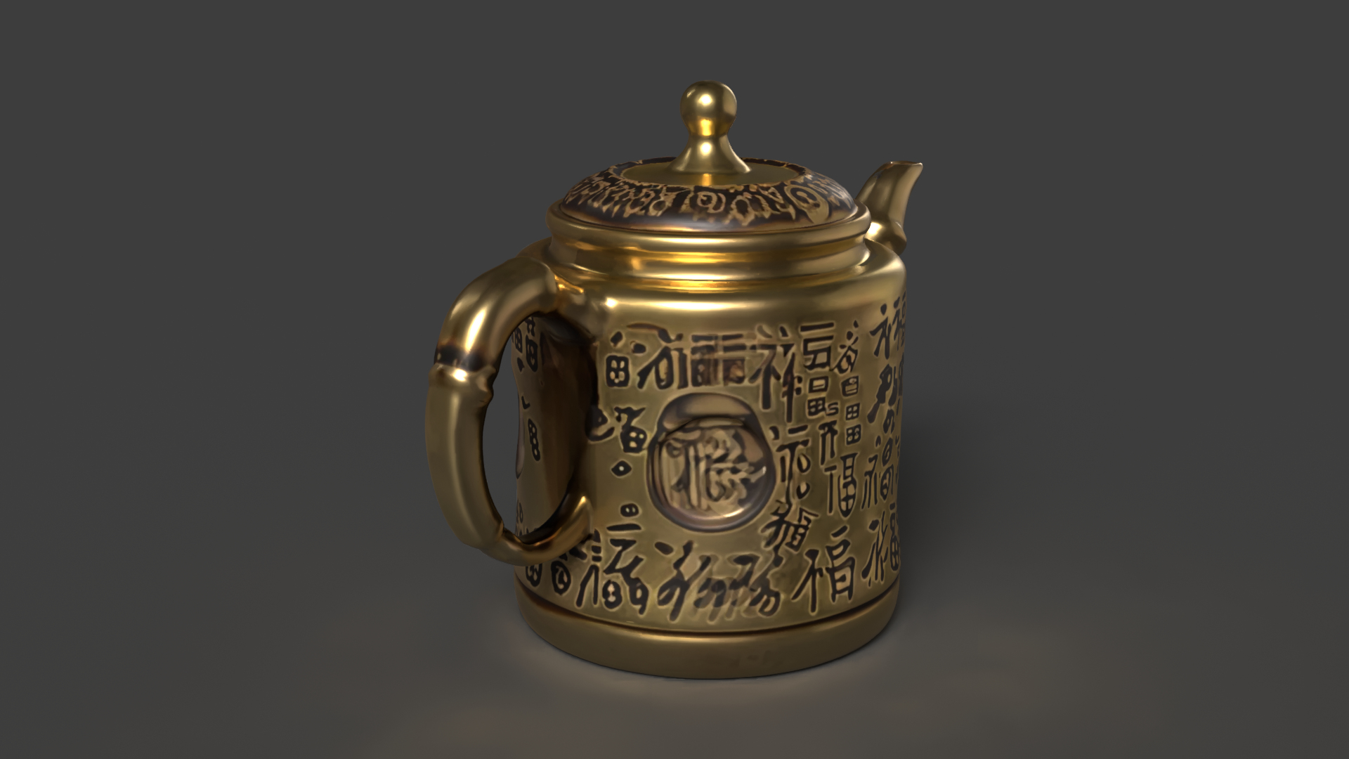 Chinese Golden Fu Teapot Figure Model - TurboSquid 2311612