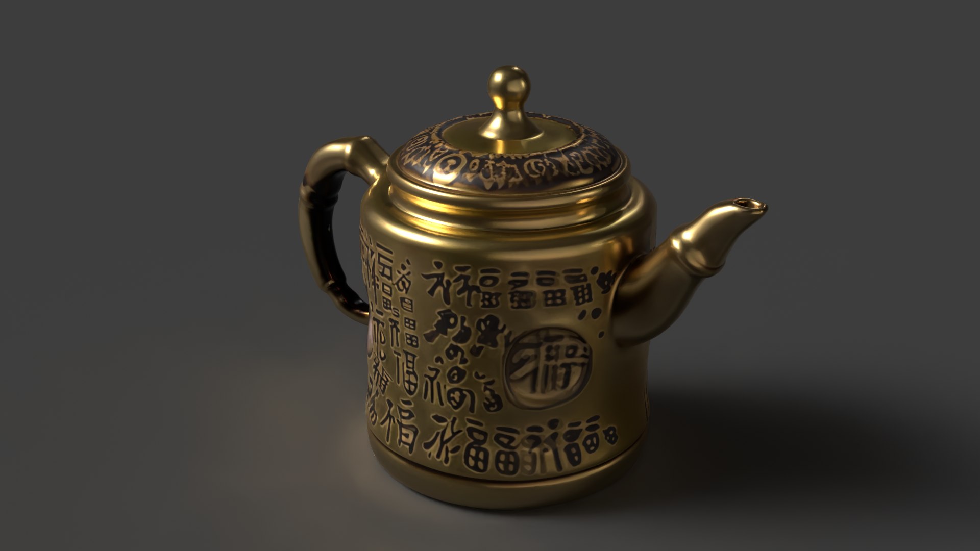Chinese Golden Fu Teapot Figure Model - TurboSquid 2311612
