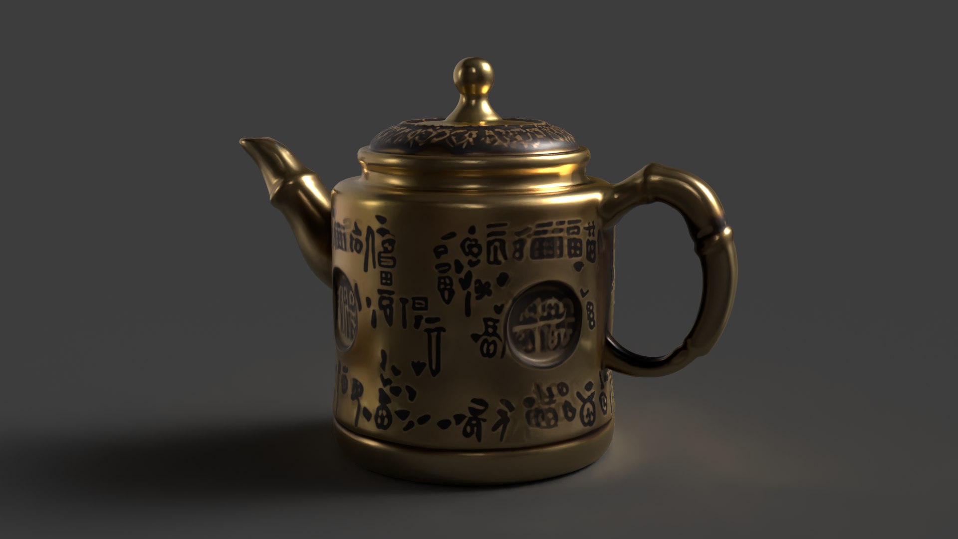 Chinese Golden Fu Teapot Figure Model - TurboSquid 2311612