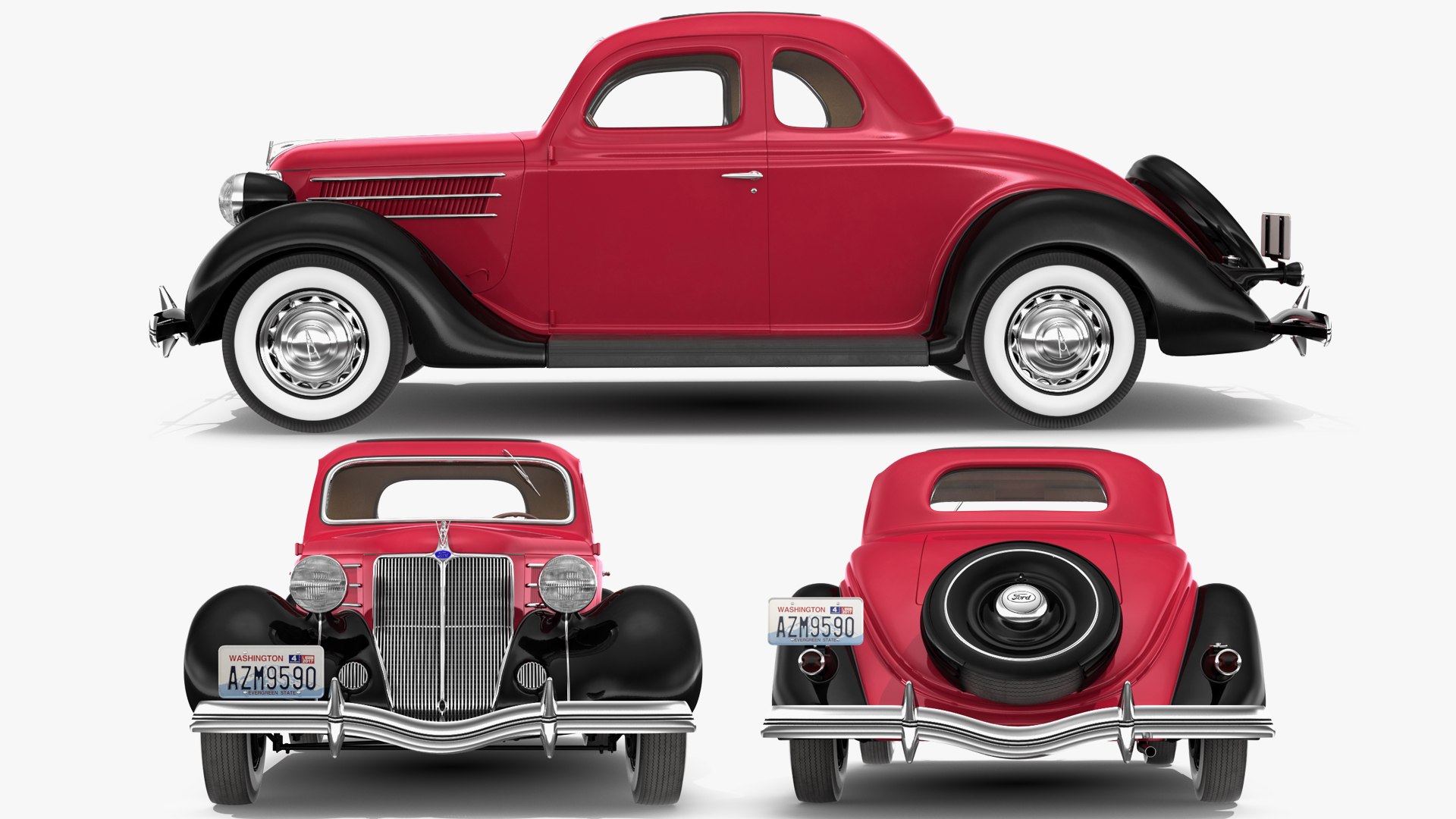 3D model 1936 Ford V8 Coupe Red Rigged - TurboSquid 1925893