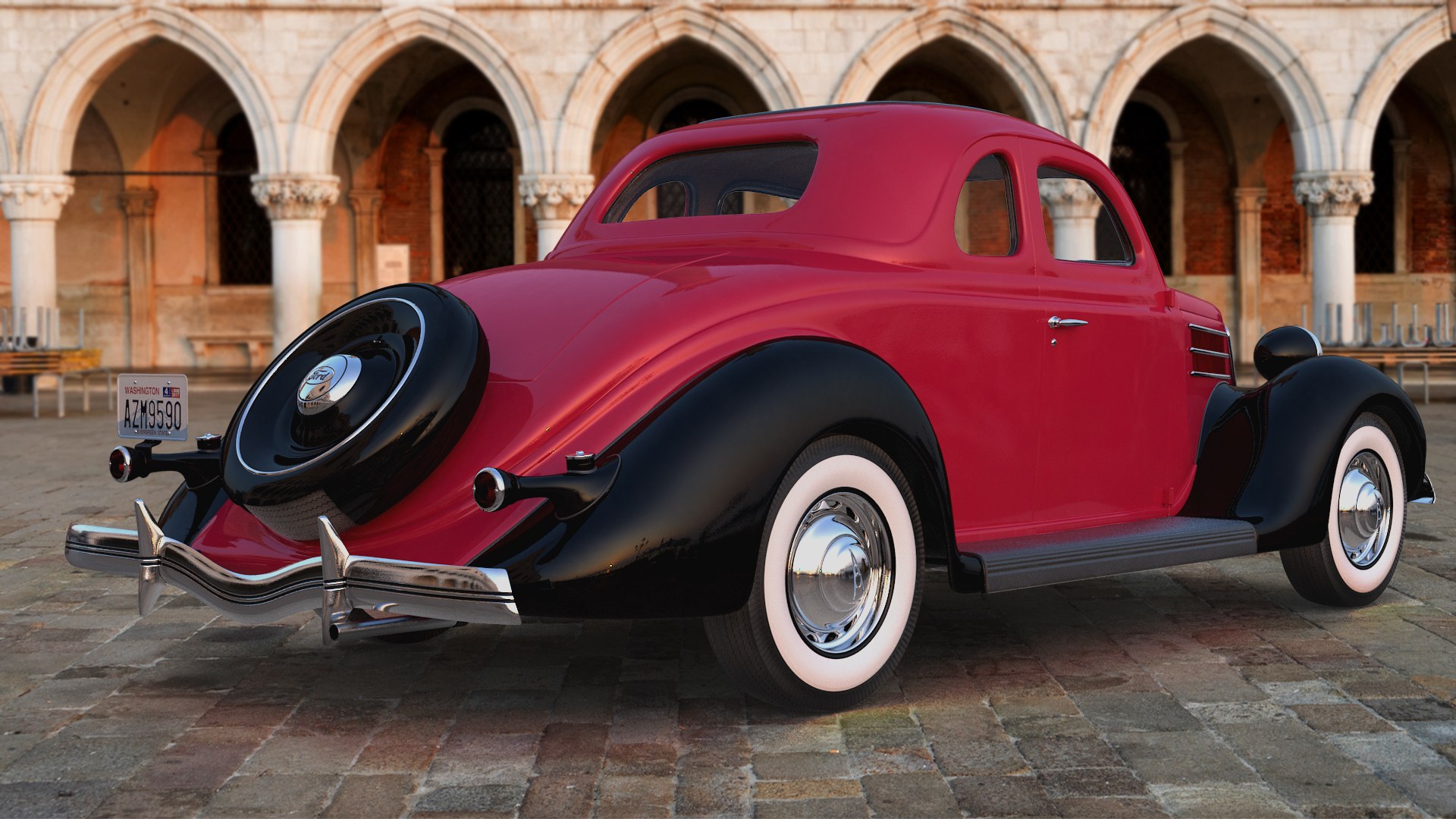 3D model 1936 Ford V8 Coupe Red Rigged - TurboSquid 1925893