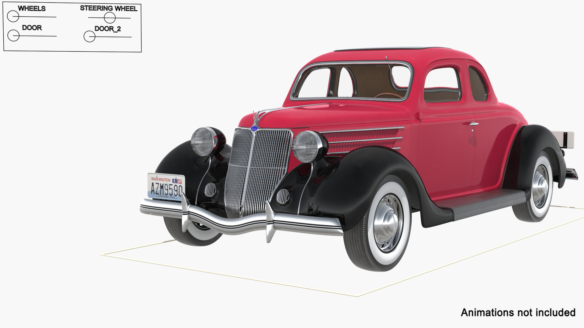 3D model 1936 Ford V8 Coupe Red Rigged - TurboSquid 1925893
