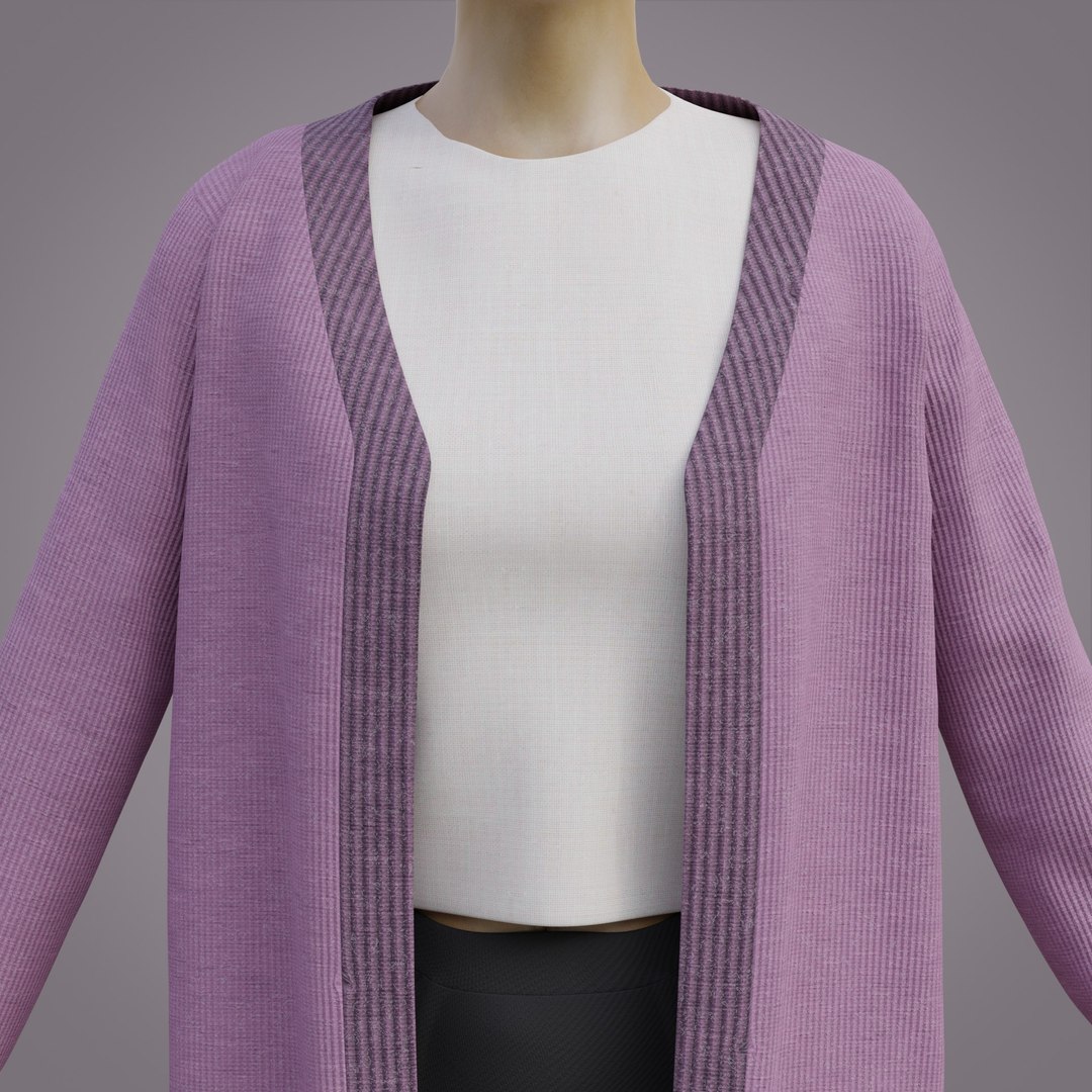 Knit Cardigan Winter Outfit - Sweater Croptop And Pants 3D Model ...