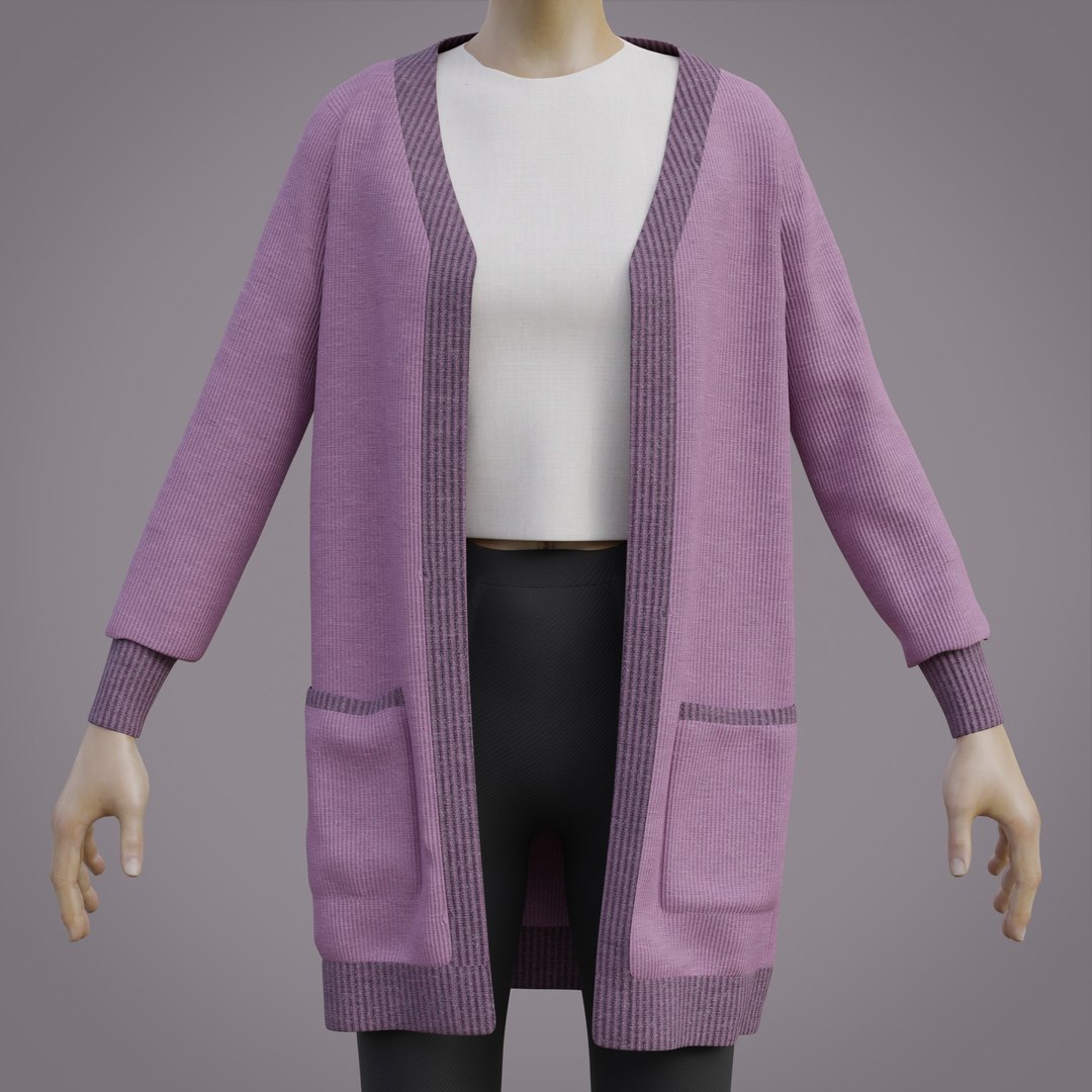 Knit Cardigan Winter Outfit - Sweater Croptop And Pants 3D Model ...