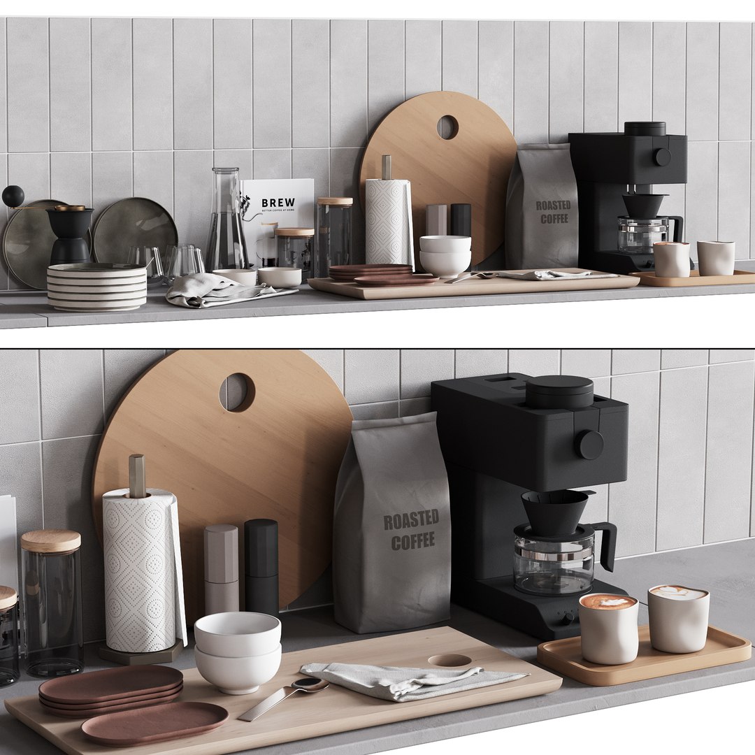 3D Model 511 Kitchen Decor Set Accessories 08 Dishes And Coffee Kit 01 ...