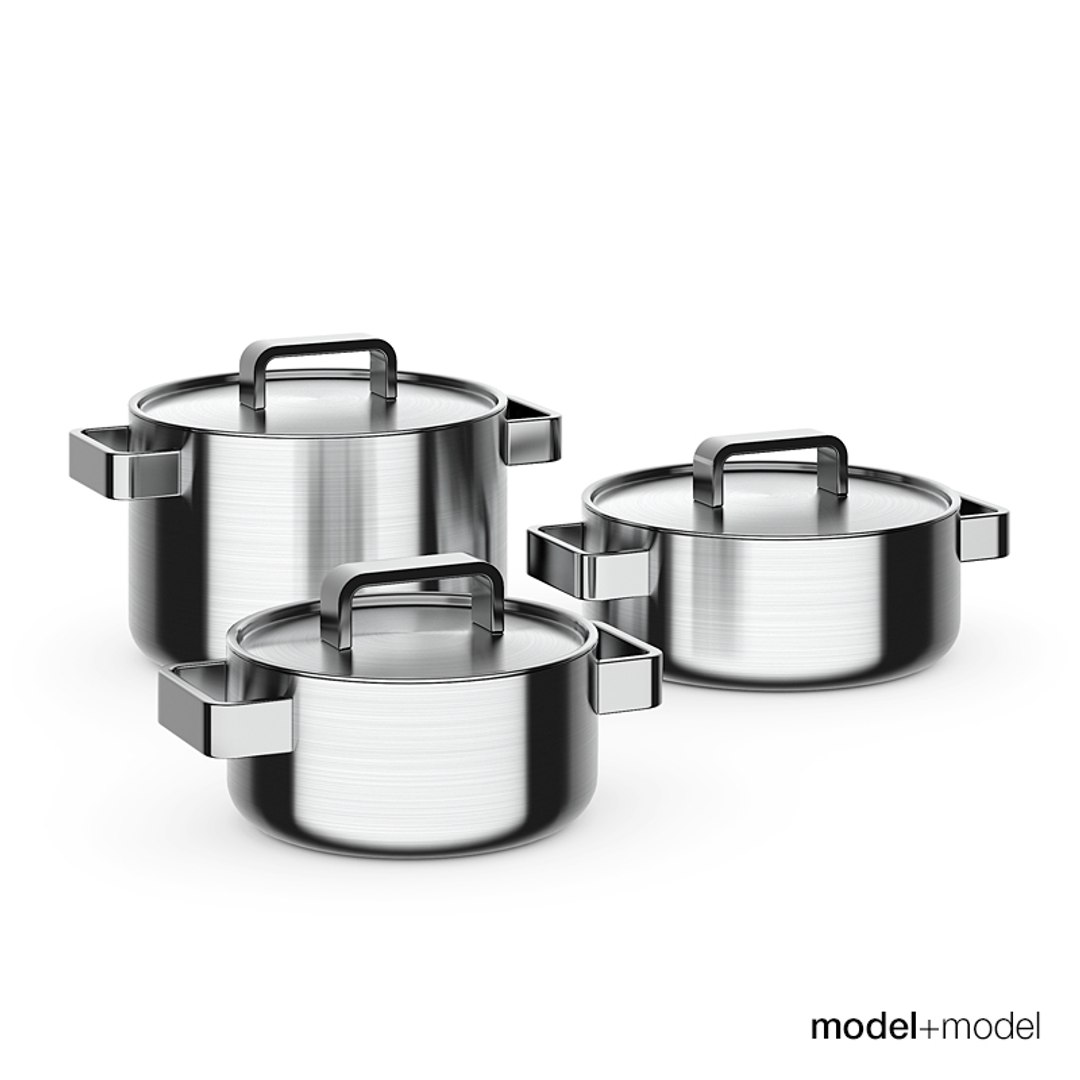 3d Model Of Set Steel Cookware Pots