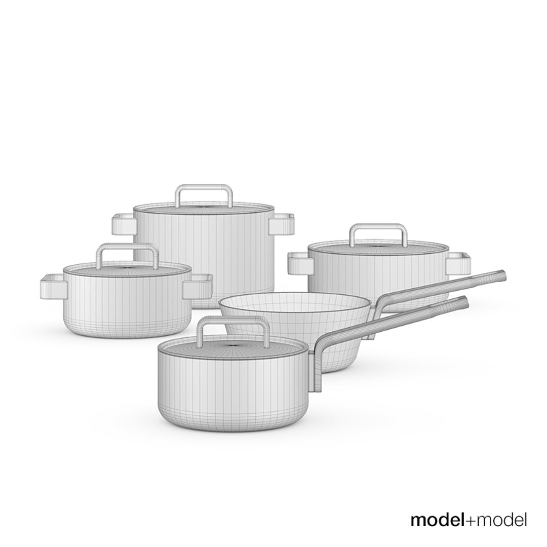 3d Model Of Set Steel Cookware Pots