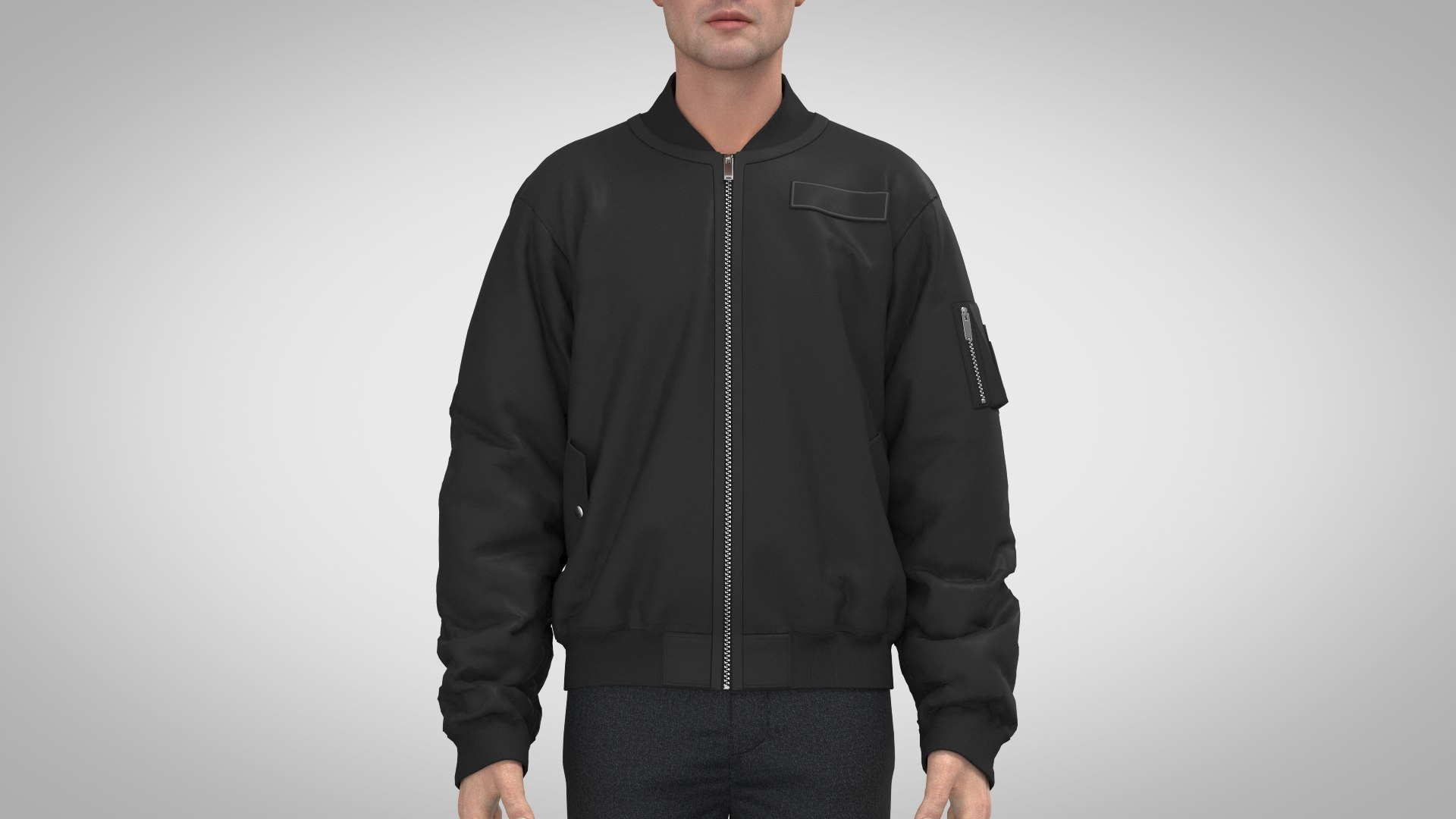 Gathered Sleeve Bomber Jacket Outfit 3D Model - TurboSquid 2224401