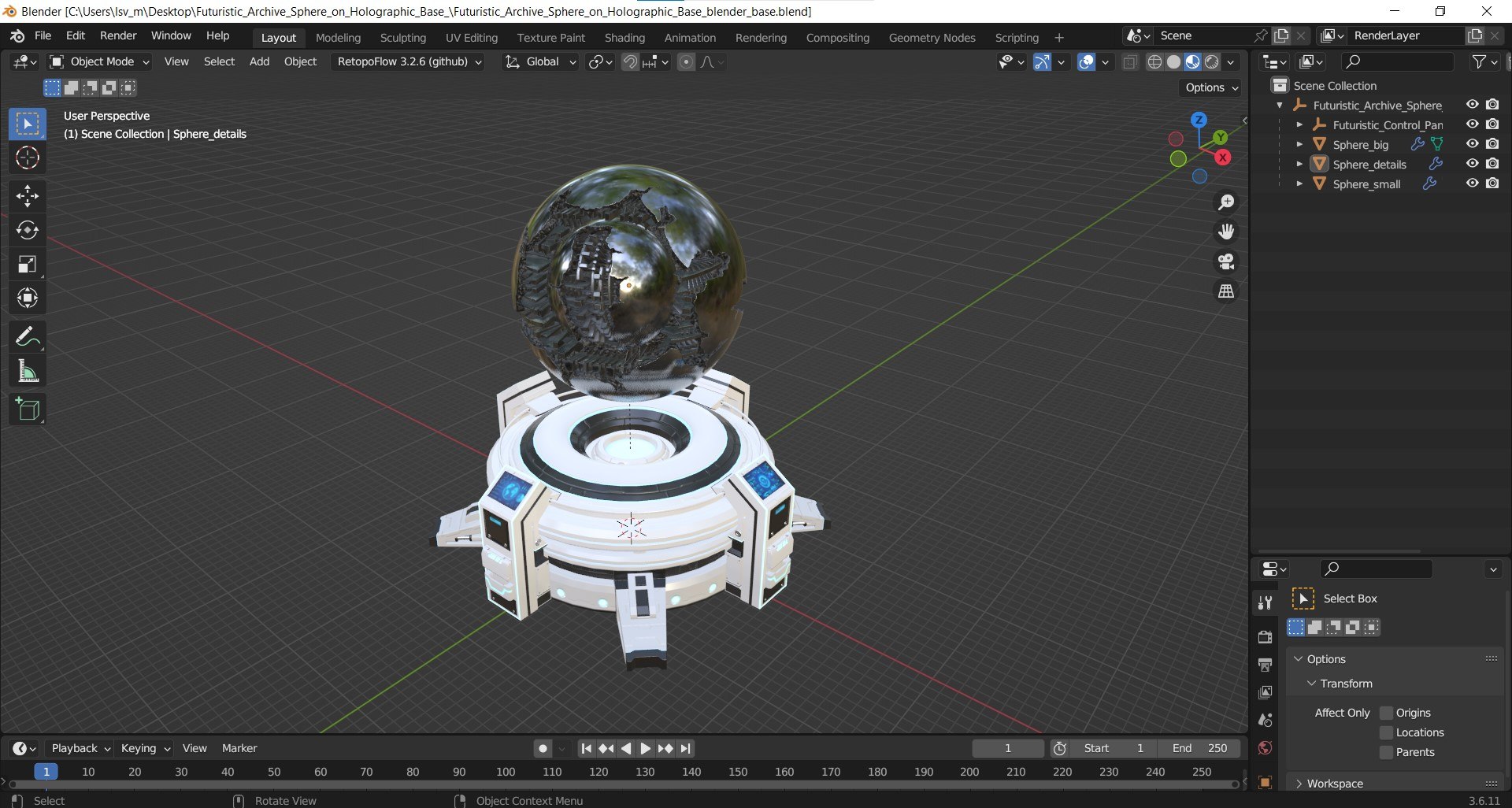 Futuristic Archive Sphere On Holographic Base 3D Model - TurboSquid 2371556