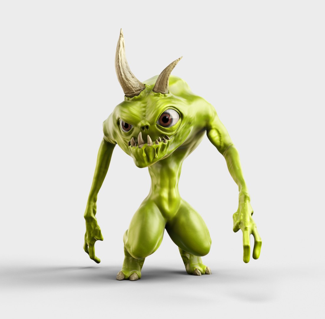 3d model green cartoon monster