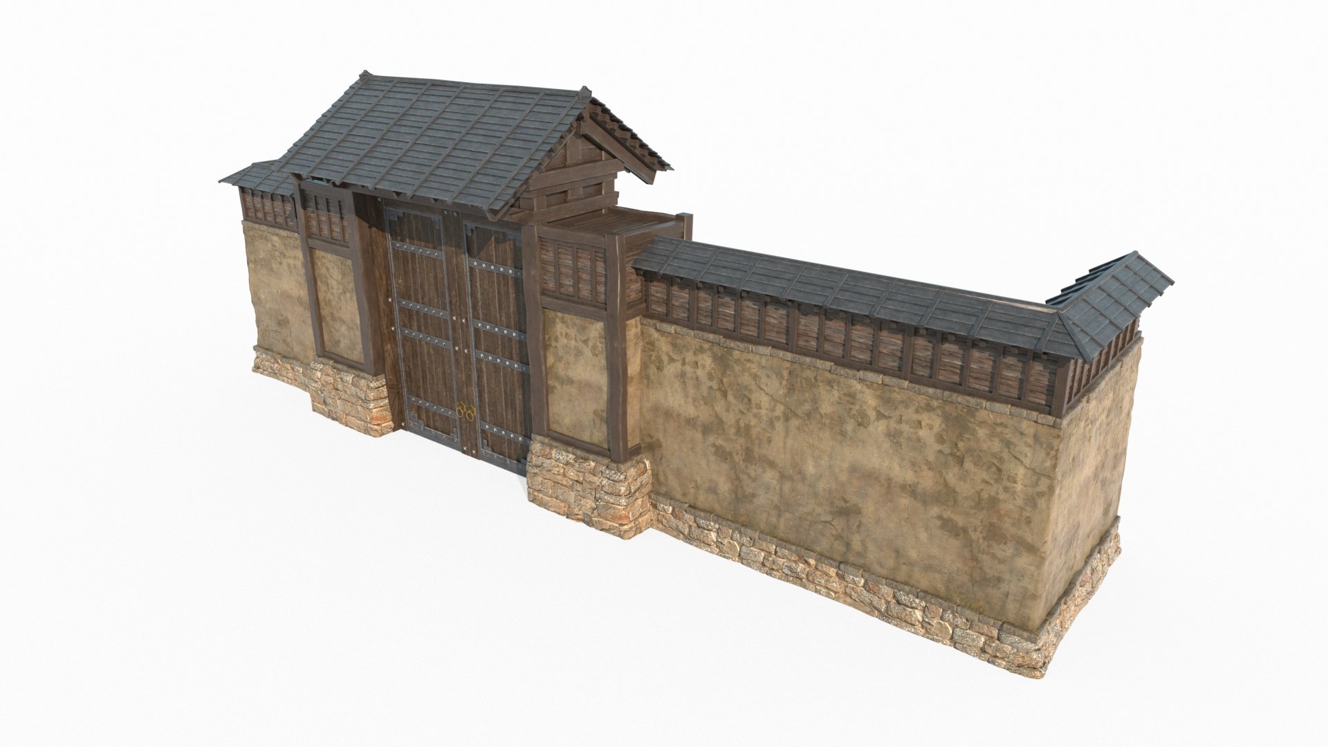 3D Wooden Tile Courtyard Gate Of Ancient Asian Architecture ...