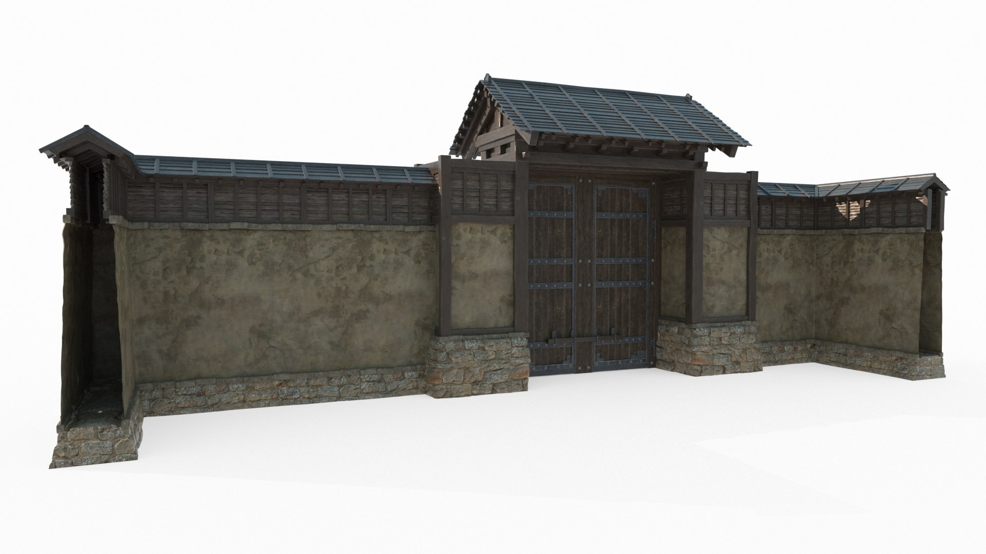 3D Wooden Tile Courtyard Gate Of Ancient Asian Architecture ...
