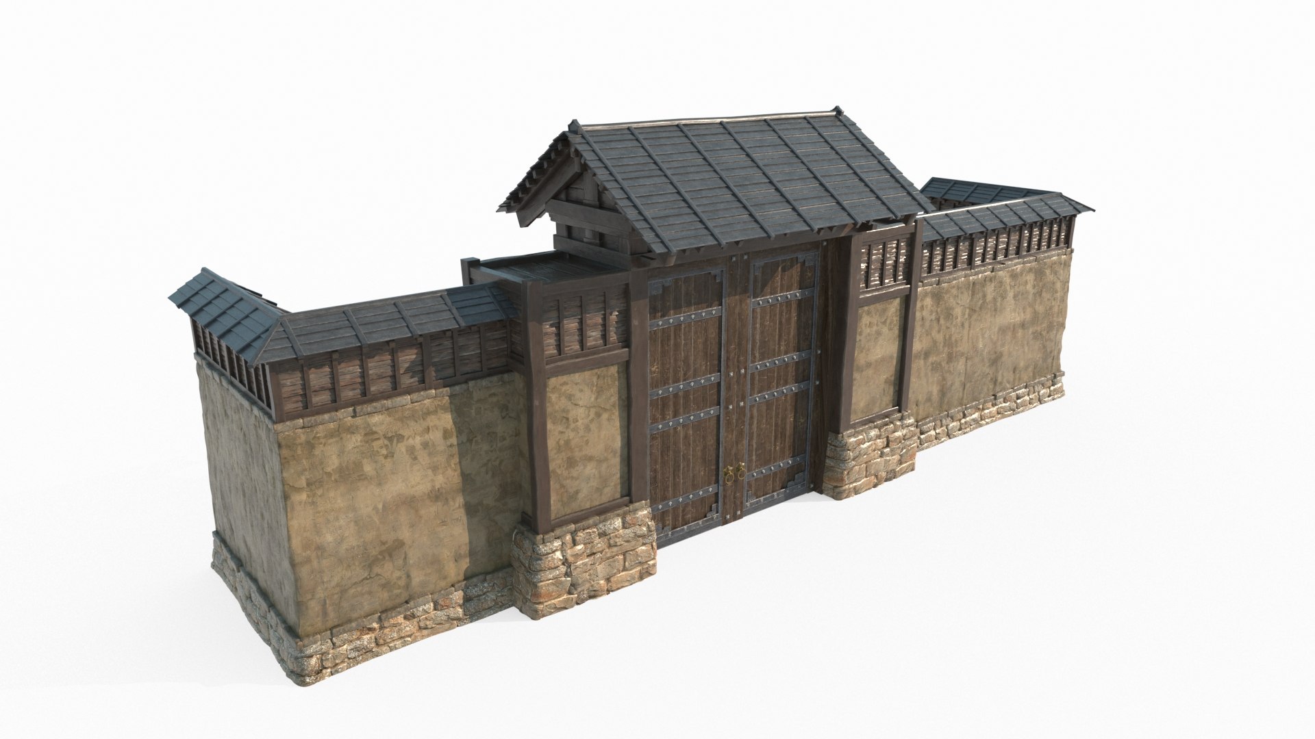 3D Wooden Tile Courtyard Gate Of Ancient Asian Architecture ...