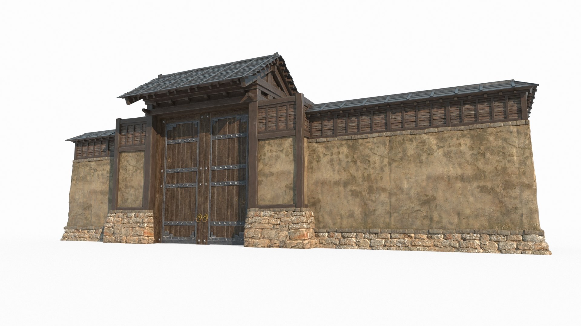 3D Wooden Tile Courtyard Gate Of Ancient Asian Architecture ...