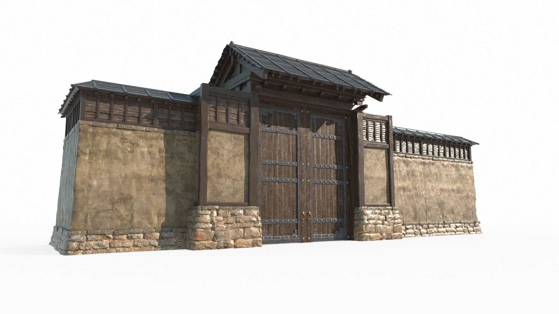 3D Wooden Tile Courtyard Gate Of Ancient Asian Architecture ...