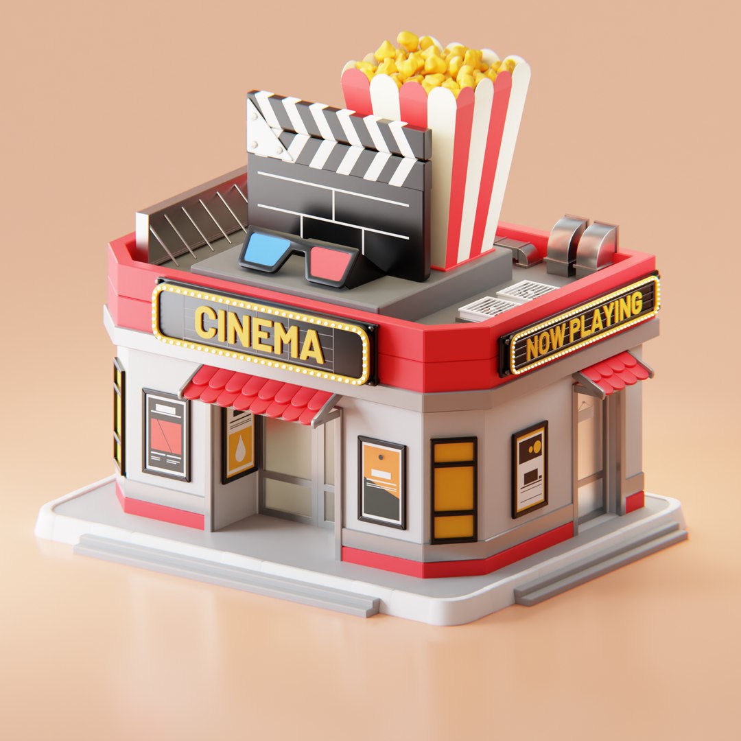 3D Simple Low Poly Cinema - TurboSquid 1933459