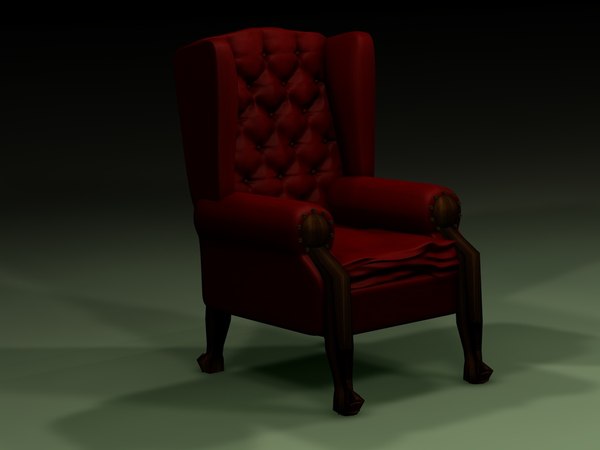 3d old red leather chair model