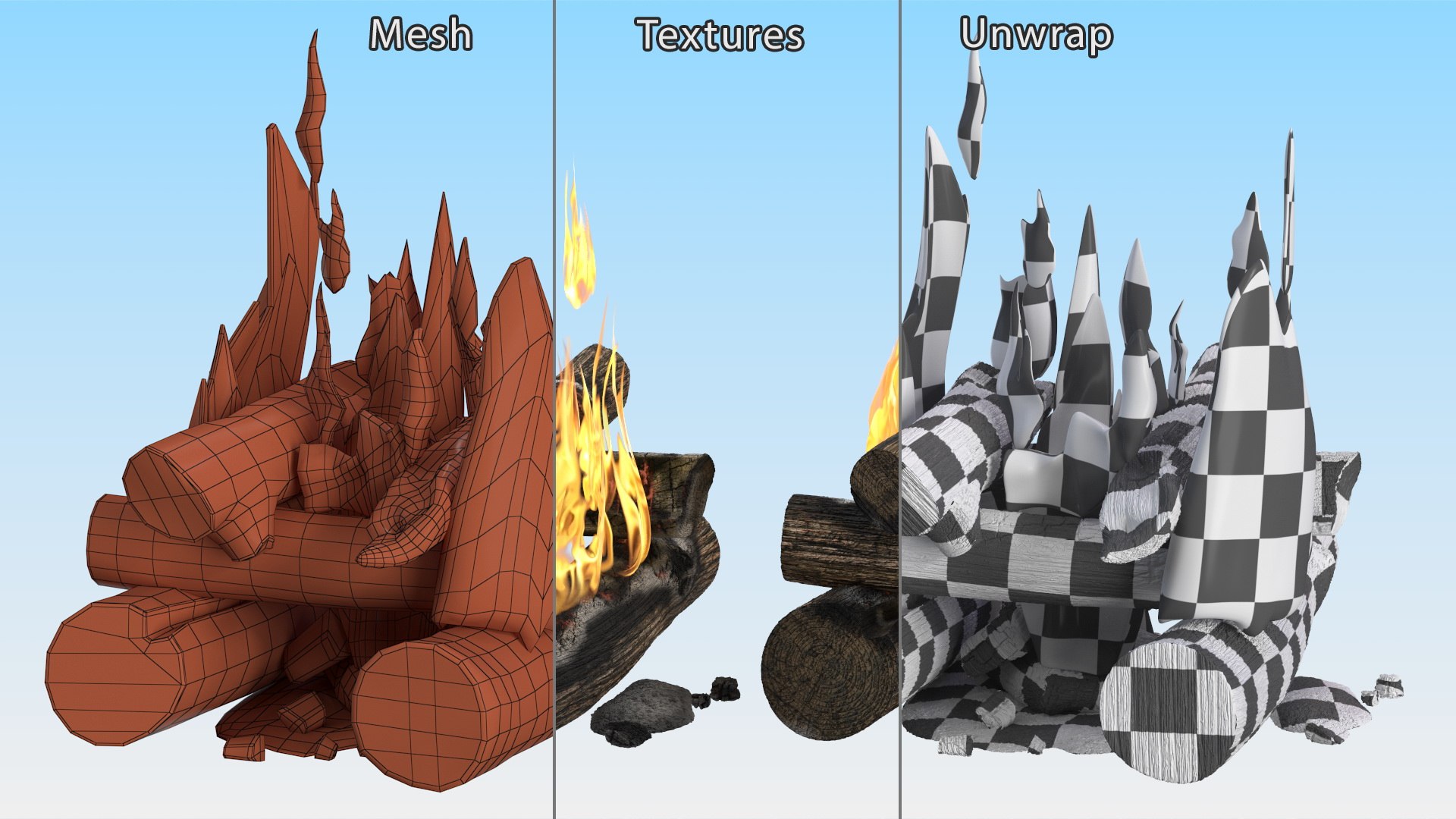 3D Burning Wooden Logs Collection - TurboSquid 2303119