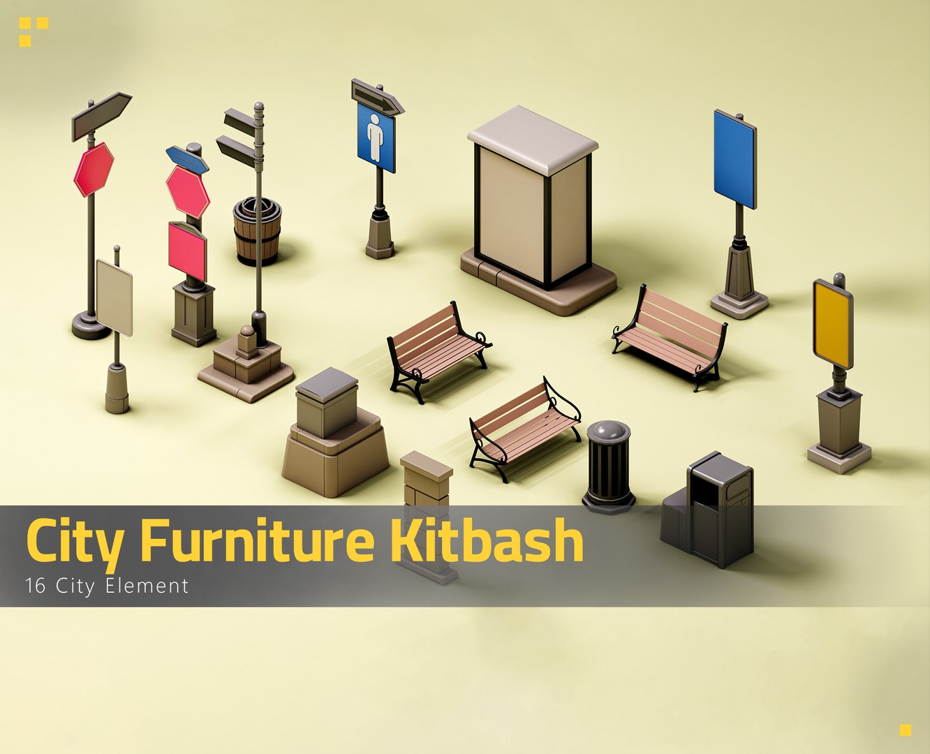 3D 16 City Furniture - Kitbash Model - TurboSquid 2161360