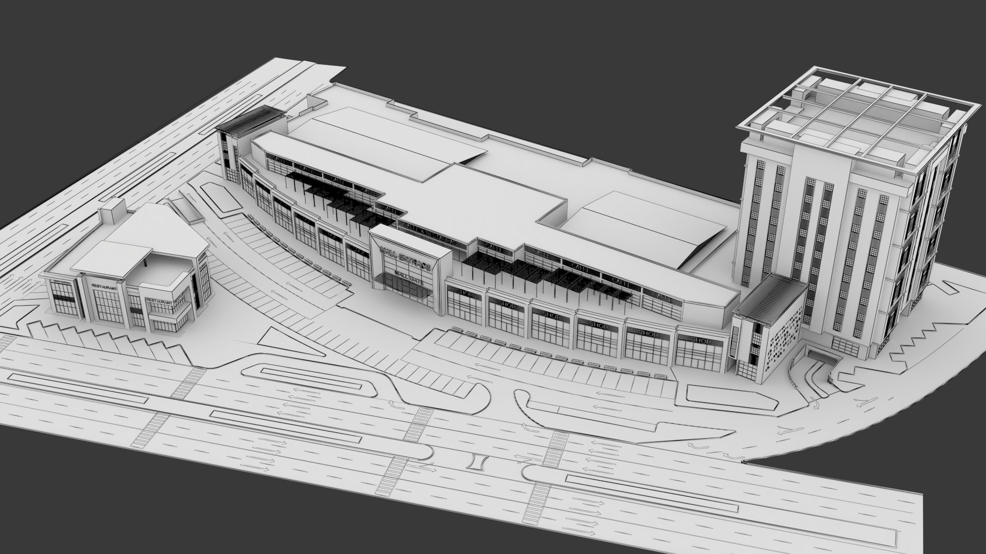 Mall Exterior Plaza 3D Model - TurboSquid 2204860