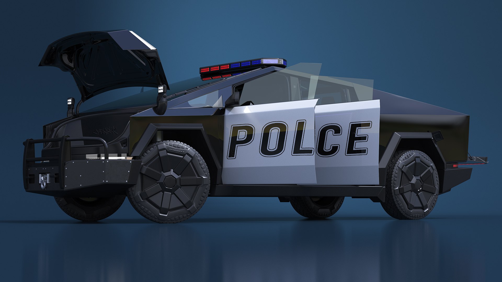 3D Tesla Cybertruck Police Patrol Vehicle Rigged For Cinema 4D ...