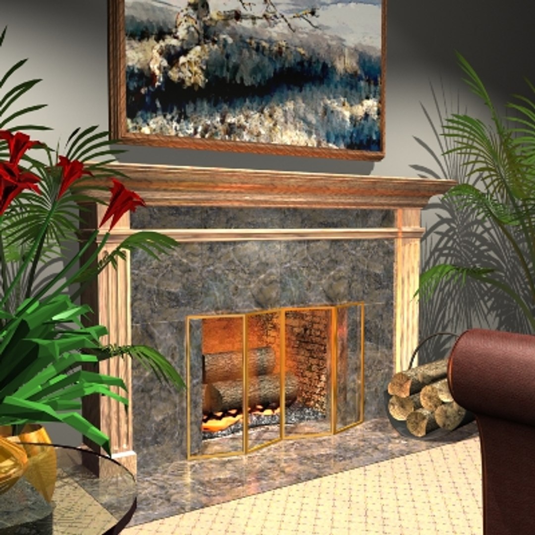 Wood Fireplace Home 3d Model