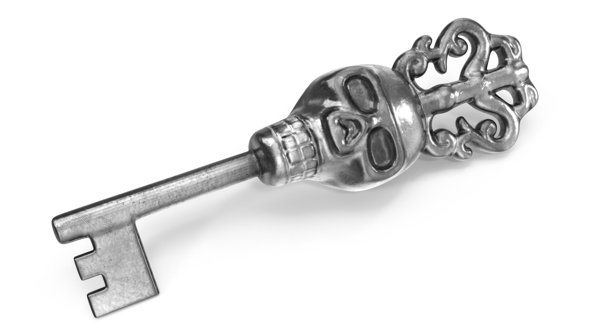 3D Model Ornate Skull Gothic Key Silver - TurboSquid 2246245