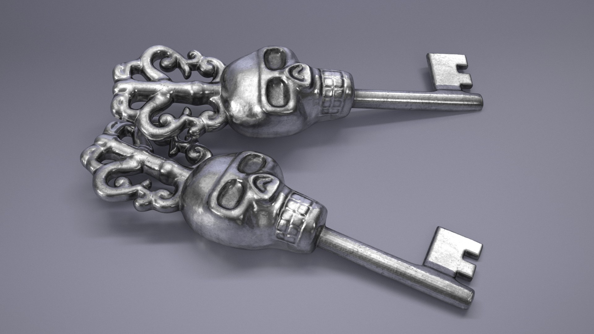 3D Model Ornate Skull Gothic Key Silver - TurboSquid 2246245