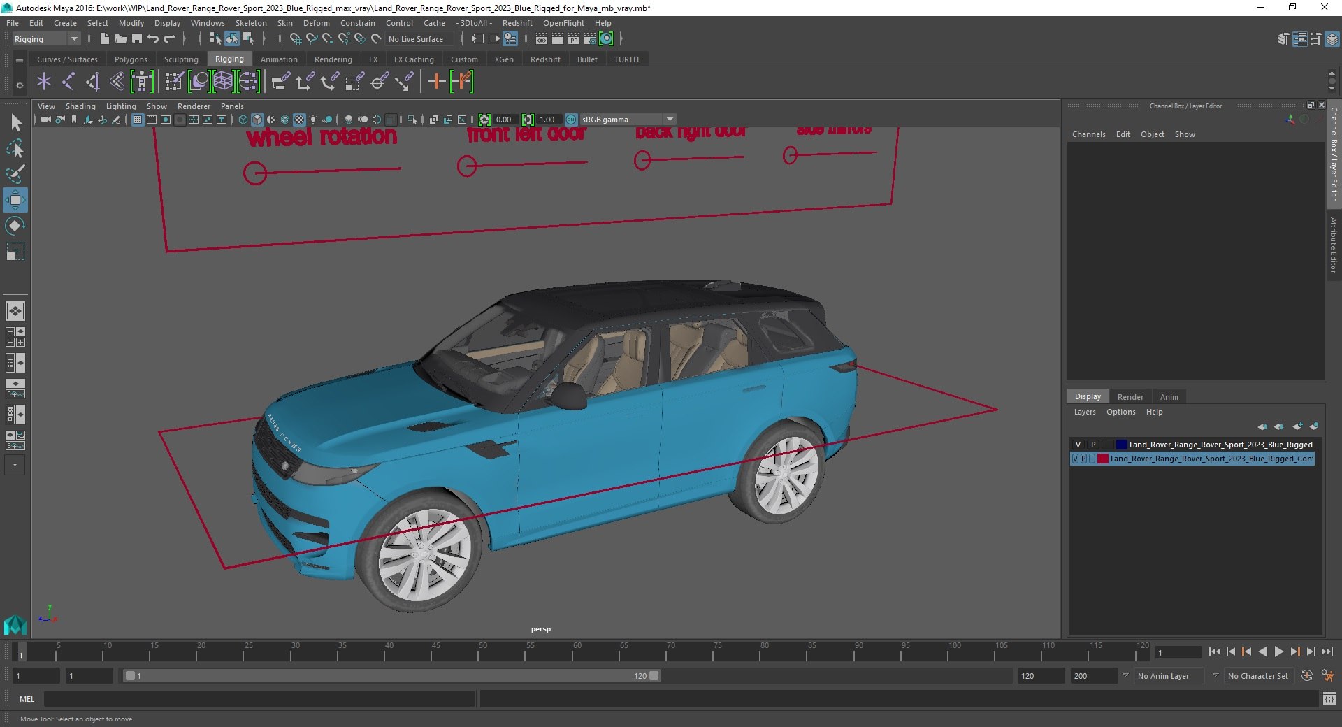 Land Rover Range Rover Sport 2023 Blue Rigged For Maya Model ...