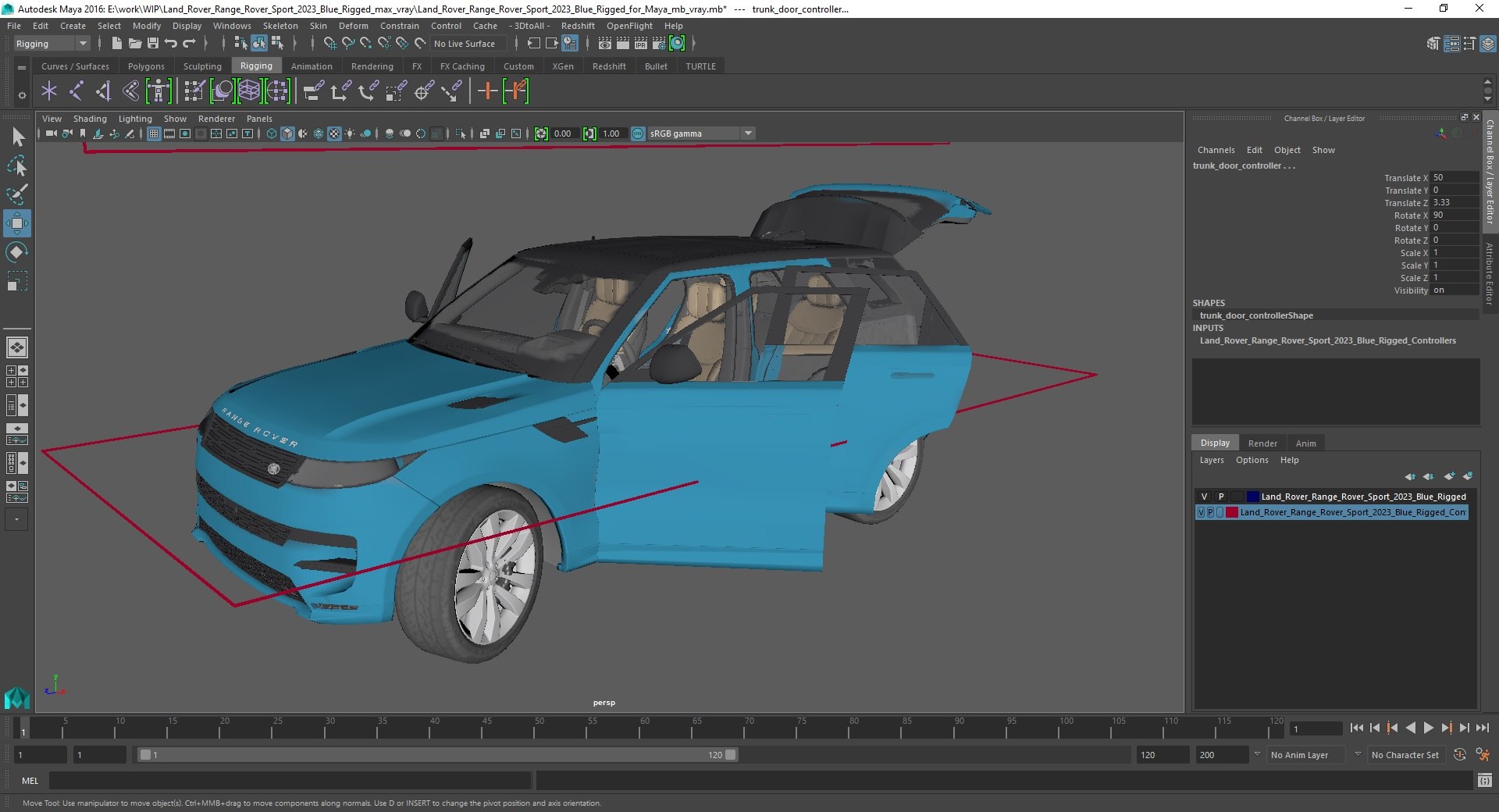 Land Rover Range Rover Sport 2023 Blue Rigged For Maya Model ...