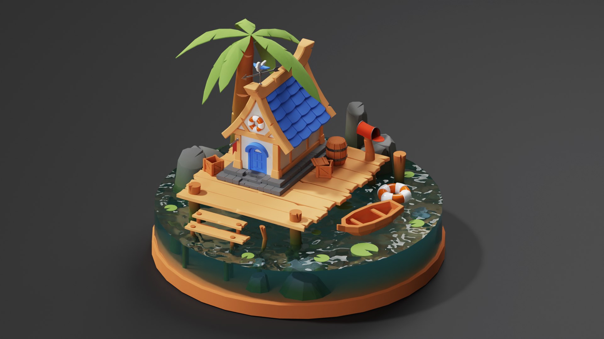 3D Low Poly Stilt Beach House - TurboSquid 2215954