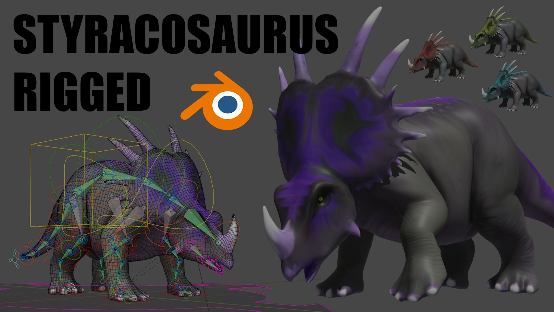 Styracosaurus Dinosaur Rig Blender 3D Model - TurboSquid 2346480