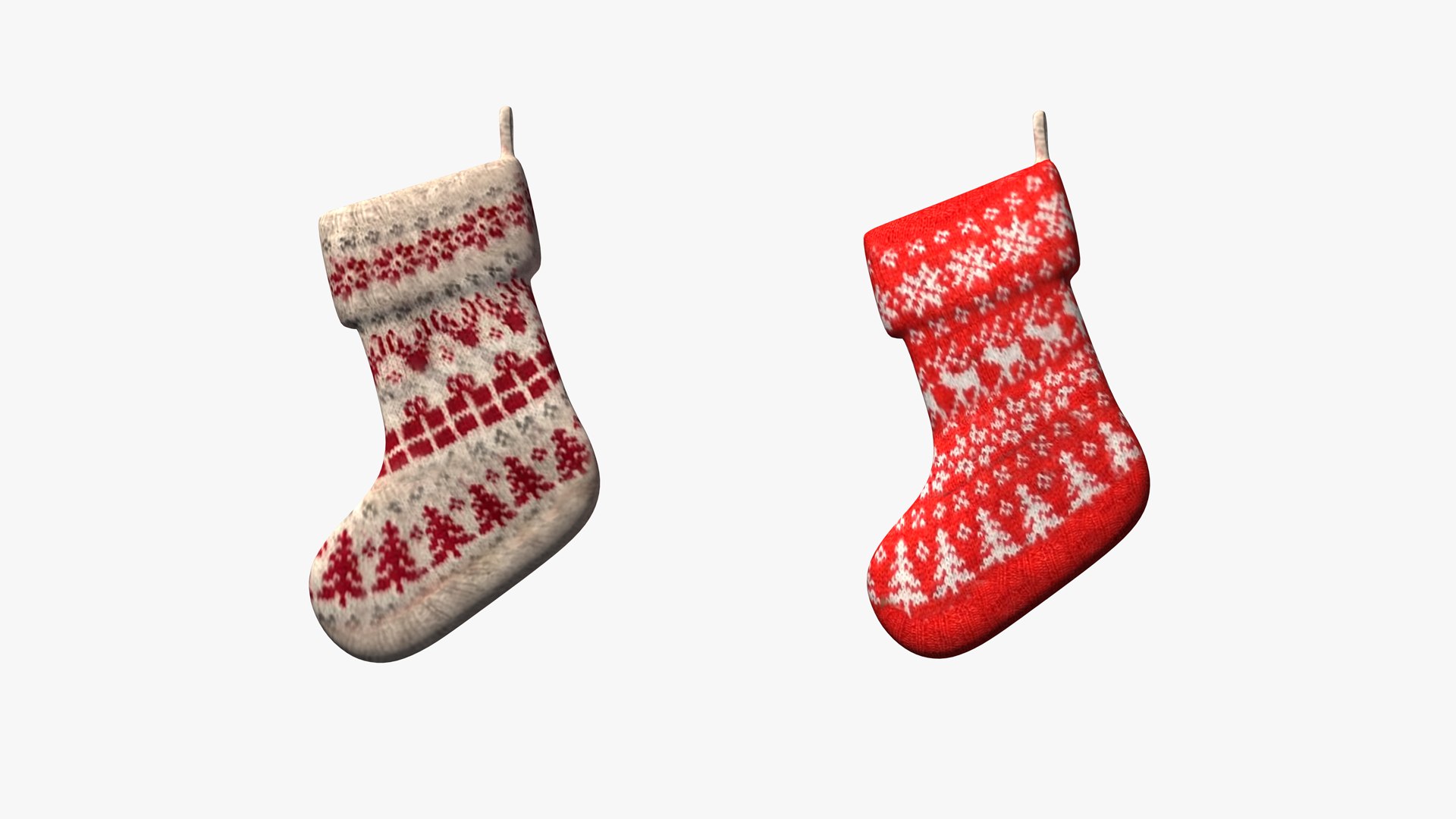 Christmas Stockings Knitted Red And White Set 3D Model - TurboSquid 2325781
