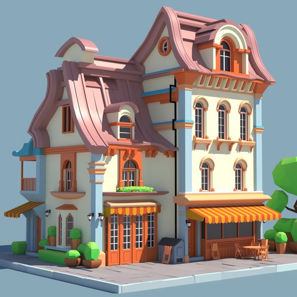 modelo 3d Stylized beautiful street town house-02 - TurboSquid 2086286