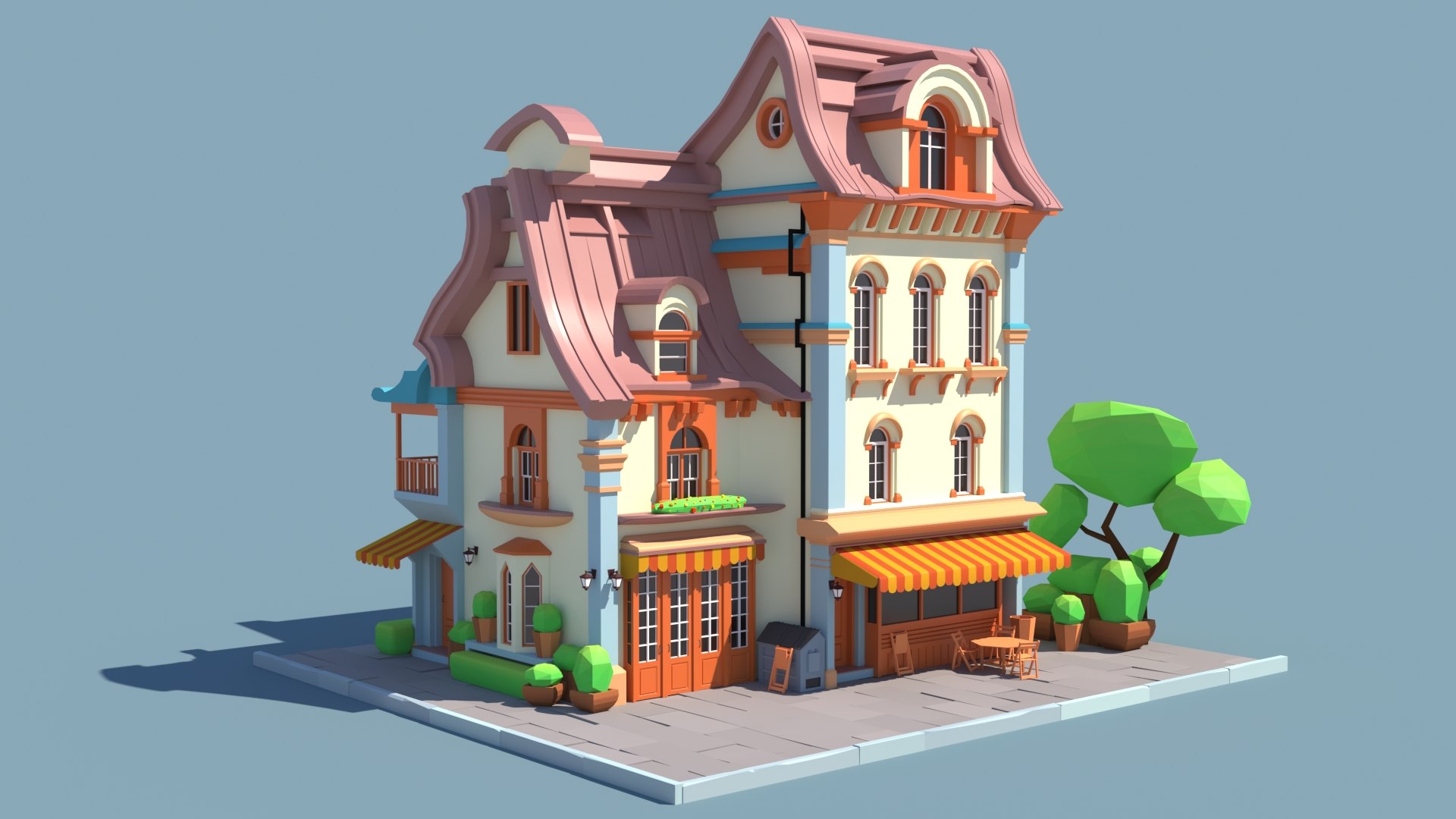 Stylized Beautiful Street Town House-02 3D Model - TurboSquid 2086286